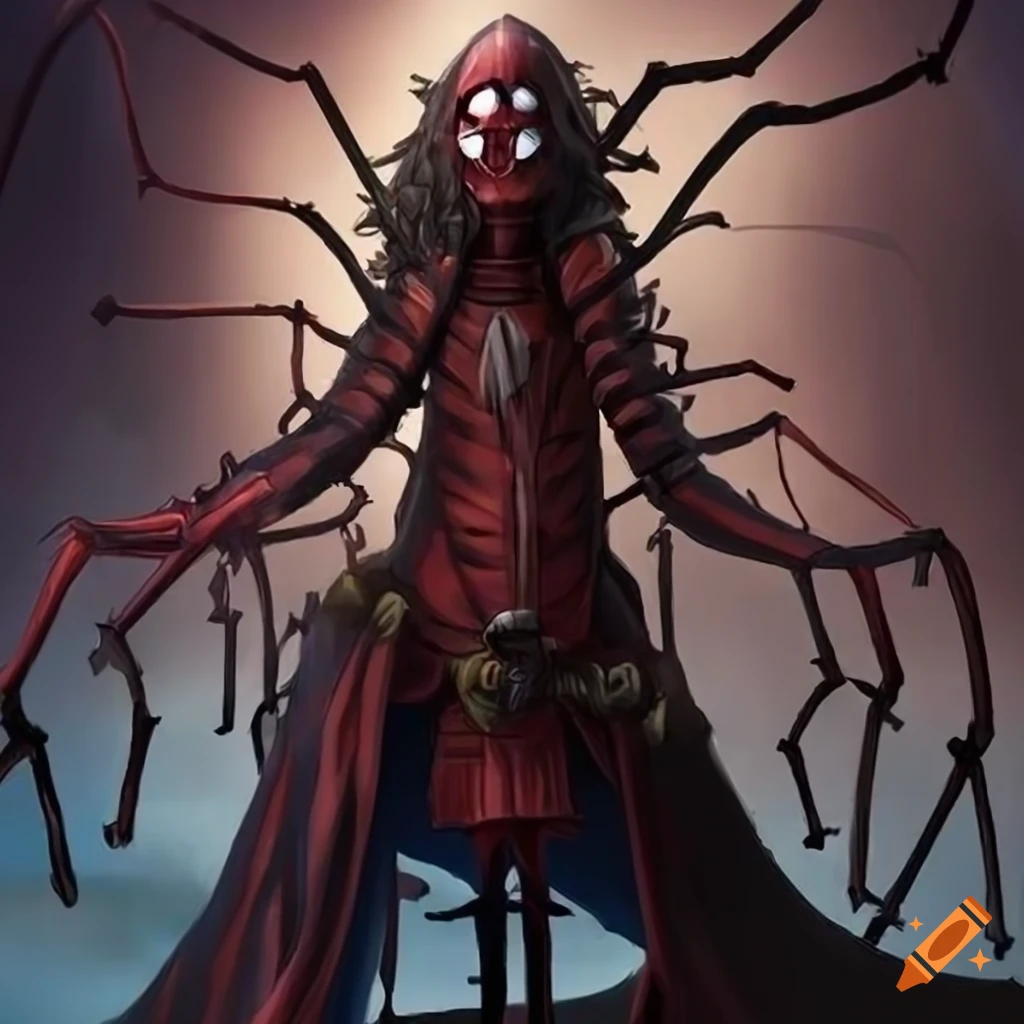 Humanoid spider merchant character on Craiyon