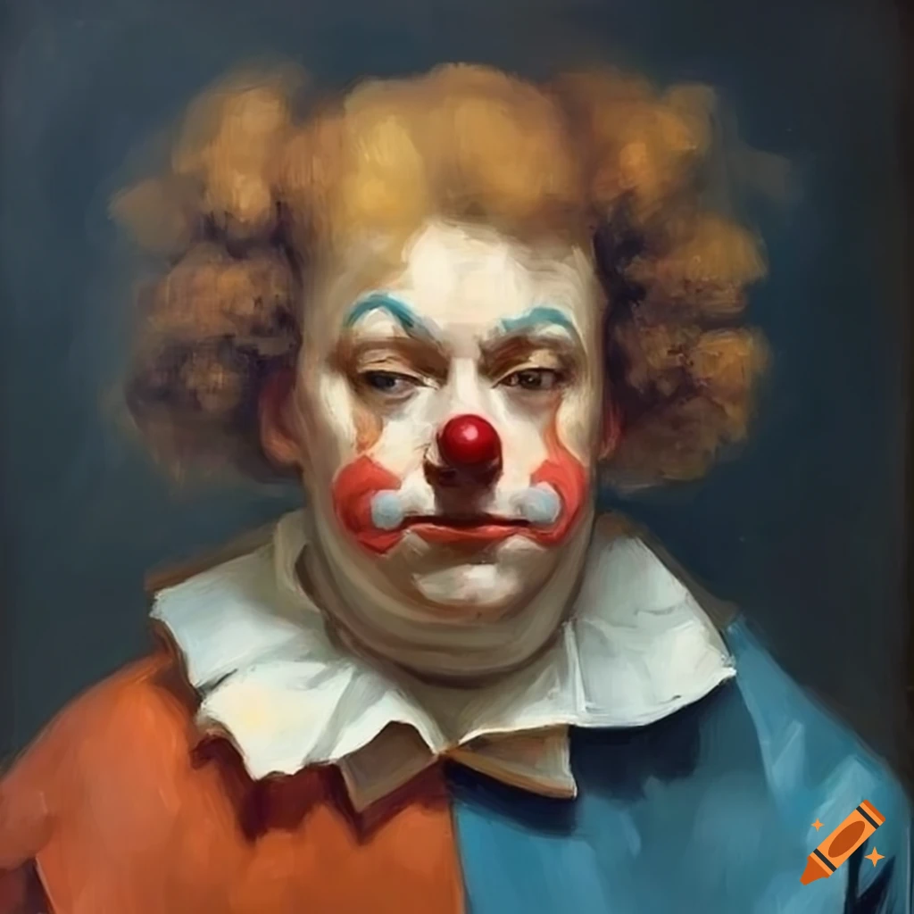 Jd vance portrayed as a melancholic clown in an oil painting on Craiyon