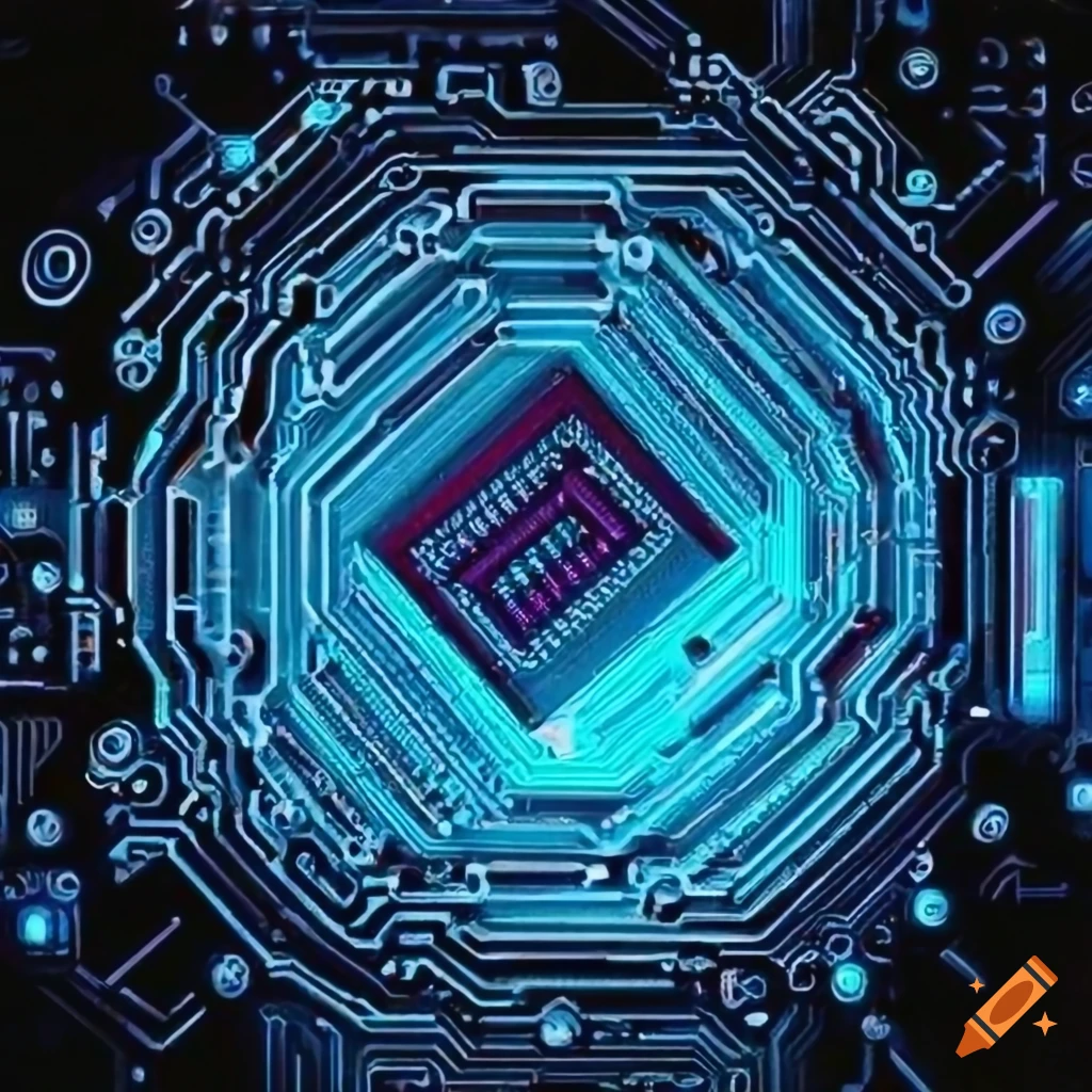 Futuristic chip with circuit board design and innopolis logo ...