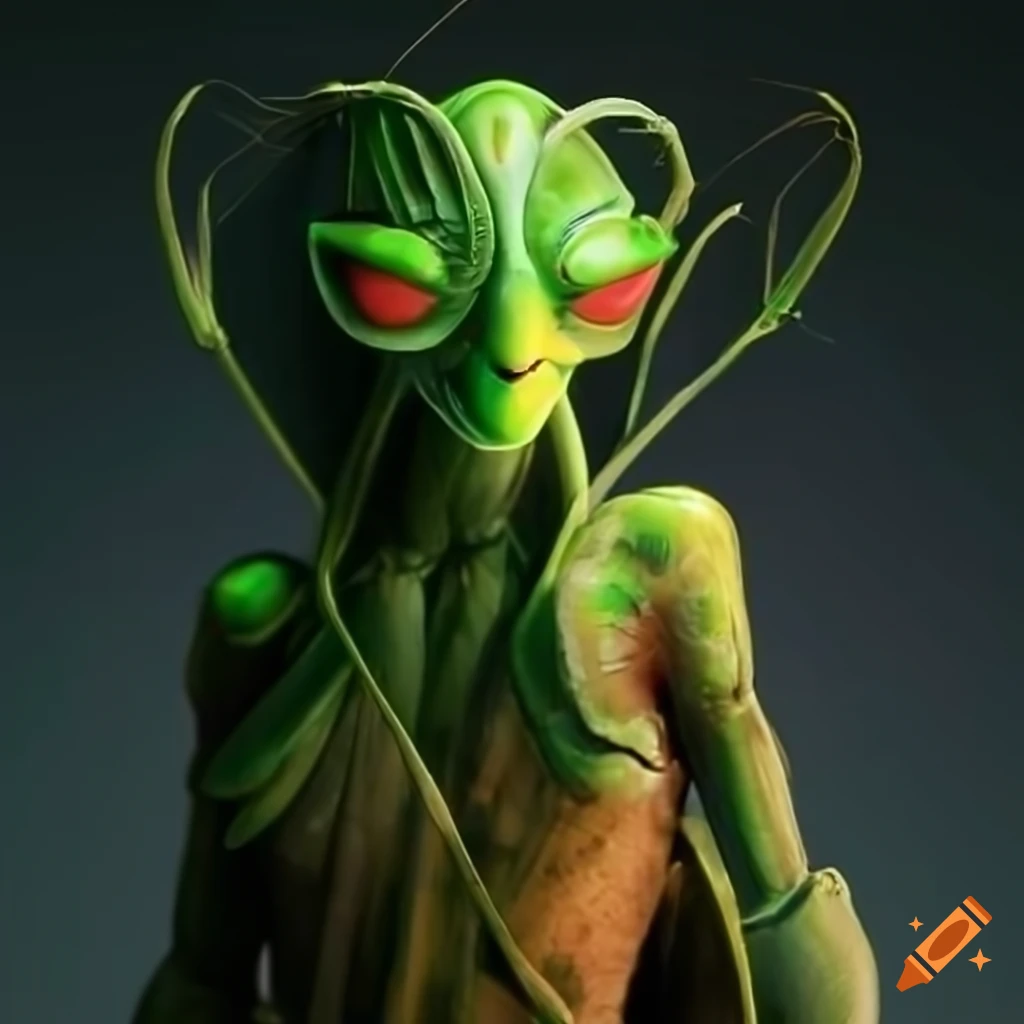 Humanoid mantis merchant character on Craiyon