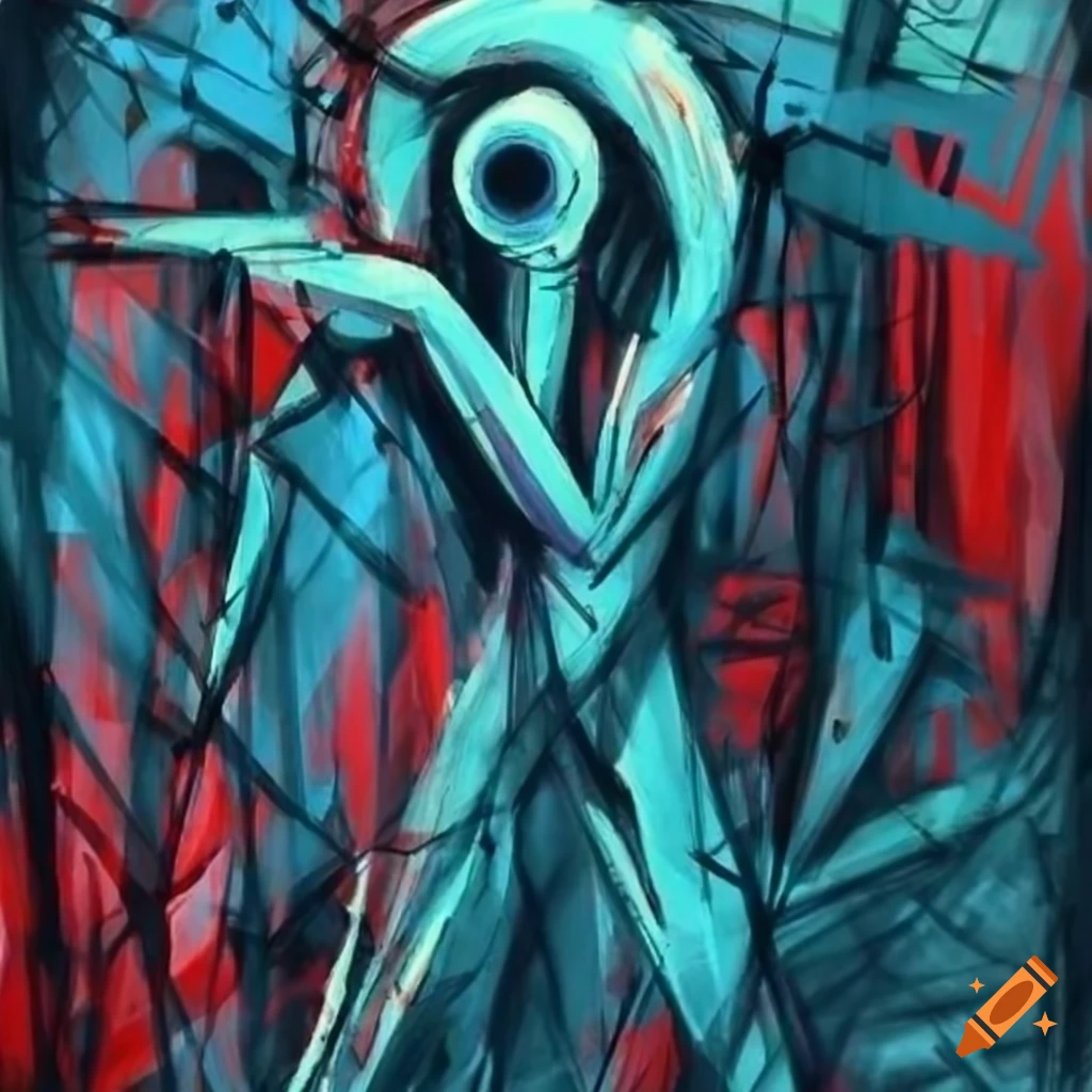 Artistic representation of insanity and existential distress in a ...