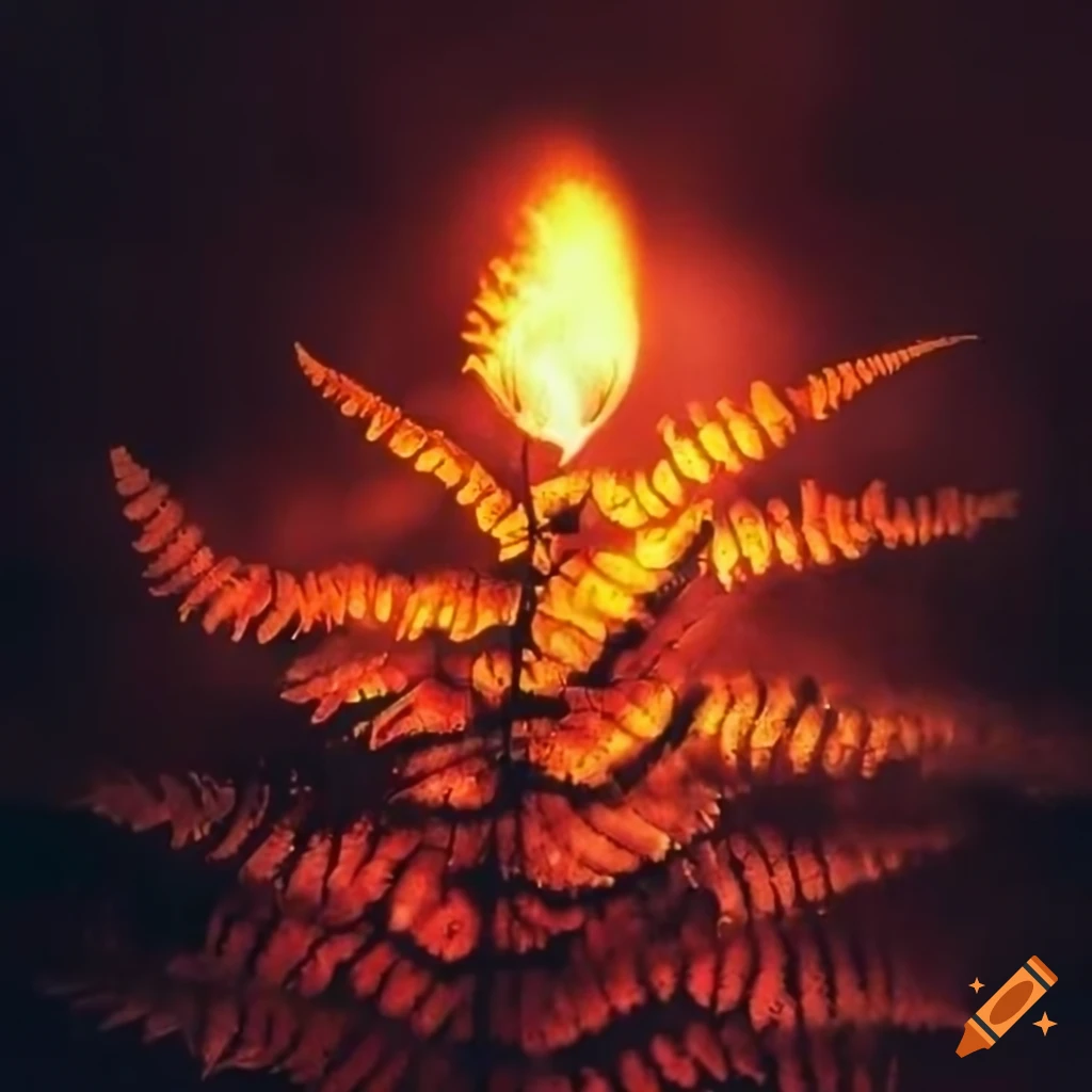 Flaming fern on fire in the center of the image on Craiyon