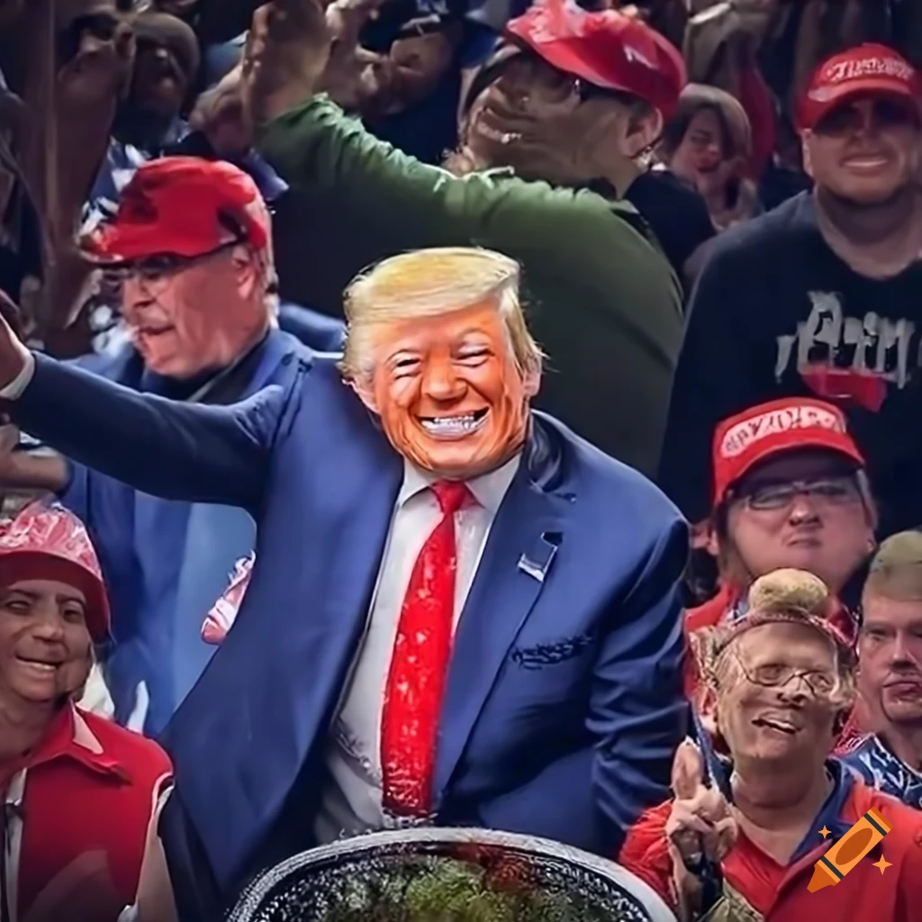 Satirical depiction of a fat fish resembling trump in a fishbowl at an ...