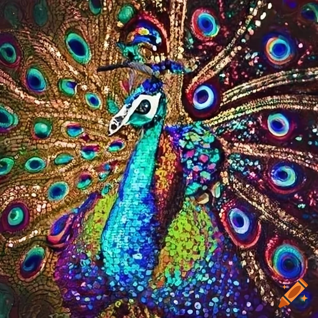 Cosmic psychedelic peacock with sequin on Craiyon
