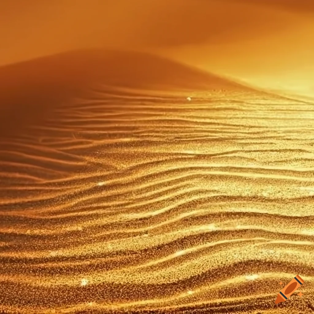 Enchanting realistic desert scene with shimmering golden sand particles ...
