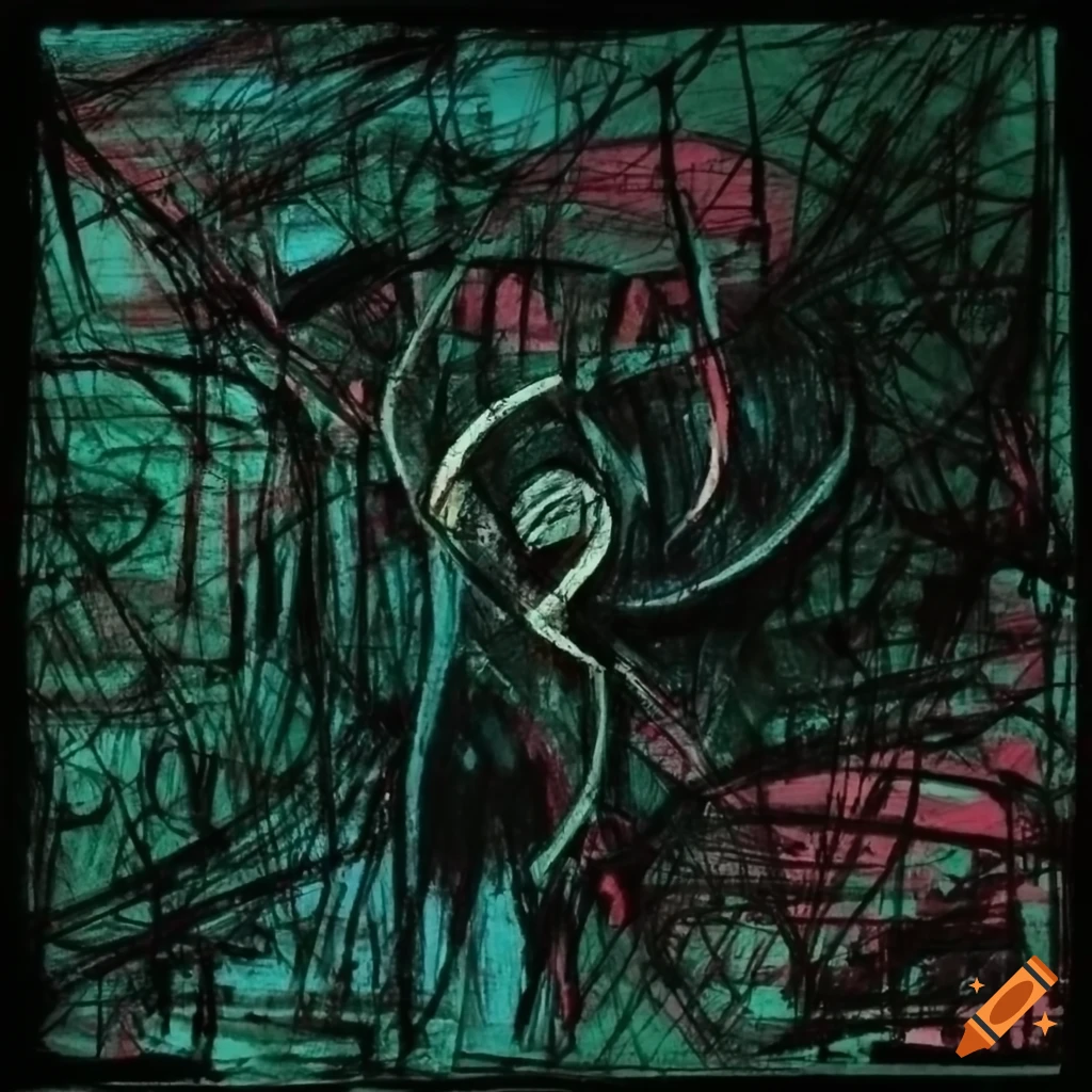 Abstract expressionist art depicting insanity and existential distress ...