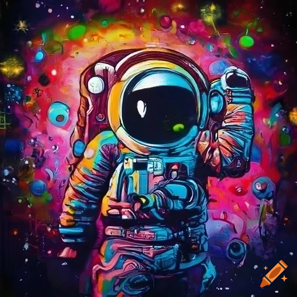 Colorful graffiti art showing astronauts in space exploration on Craiyon