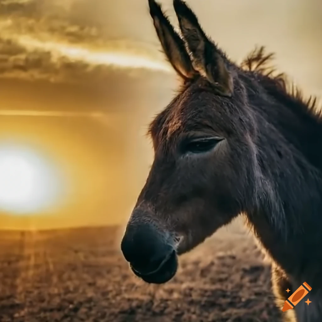 Close-up of a donkey with beautiful fur and eyes under cinematic ...