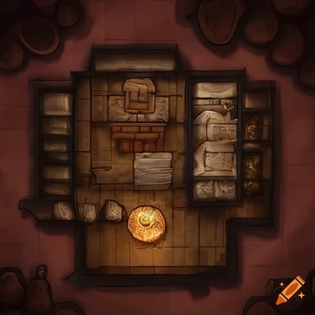 Intricately designed DND battlemap of a quaint bakery on Craiyon