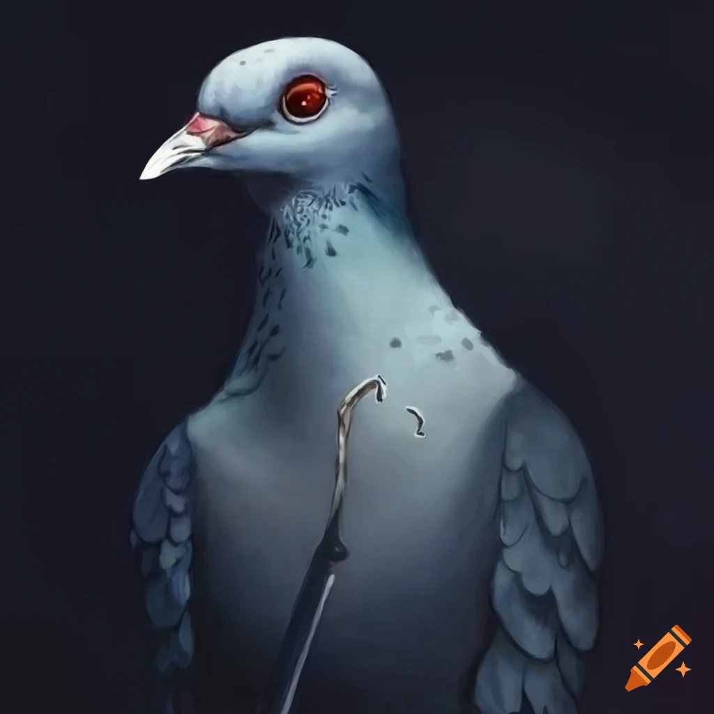 Intimidating anthropomorphic pigeon with a knife in the darkness in a ...
