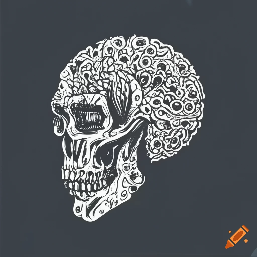 Intricately detailed side view skull icon in monochromatic style on Craiyon