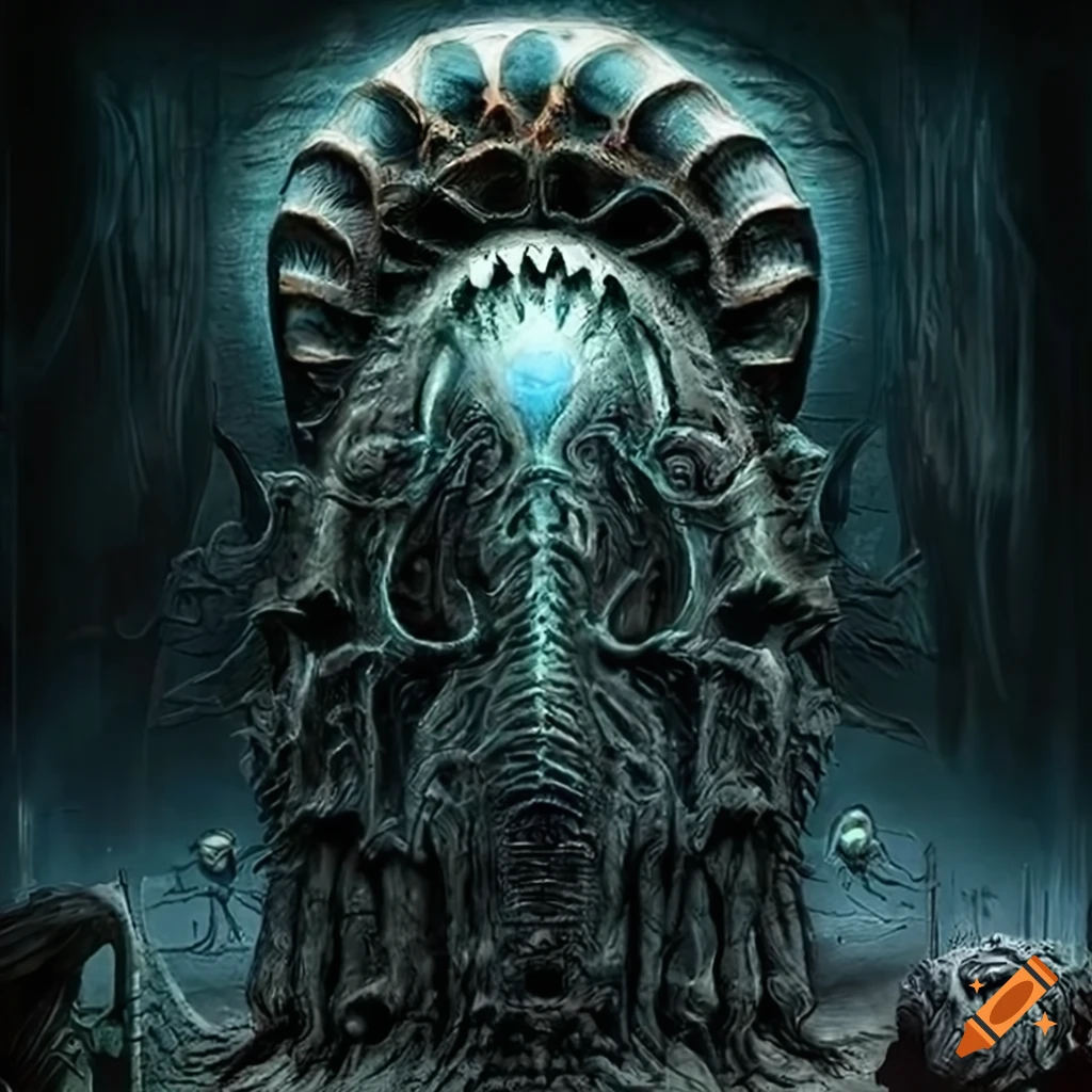 Mysterious and ominous spacecraft with biomechanical and cosmic horror ...
