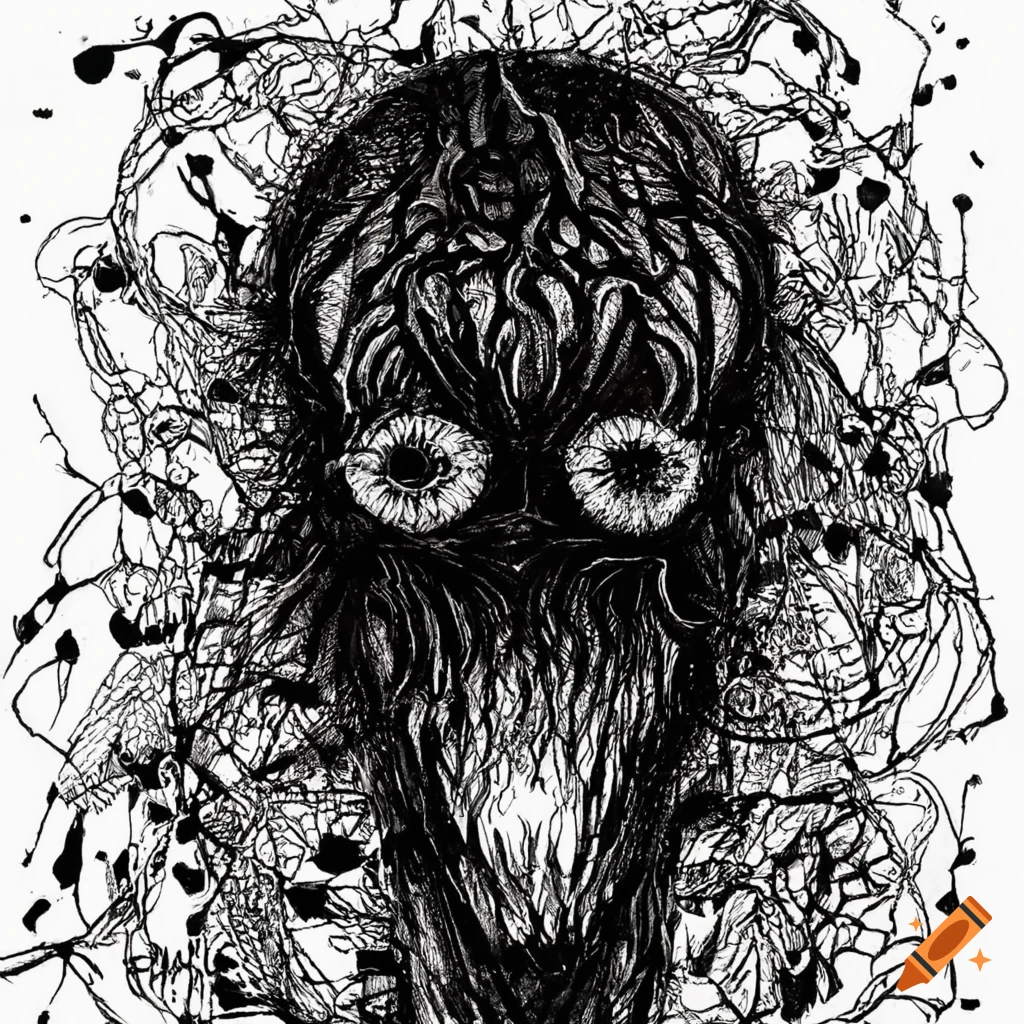Intricate ink drawing of a tormented ghost overwhelmed by anxiety on ...