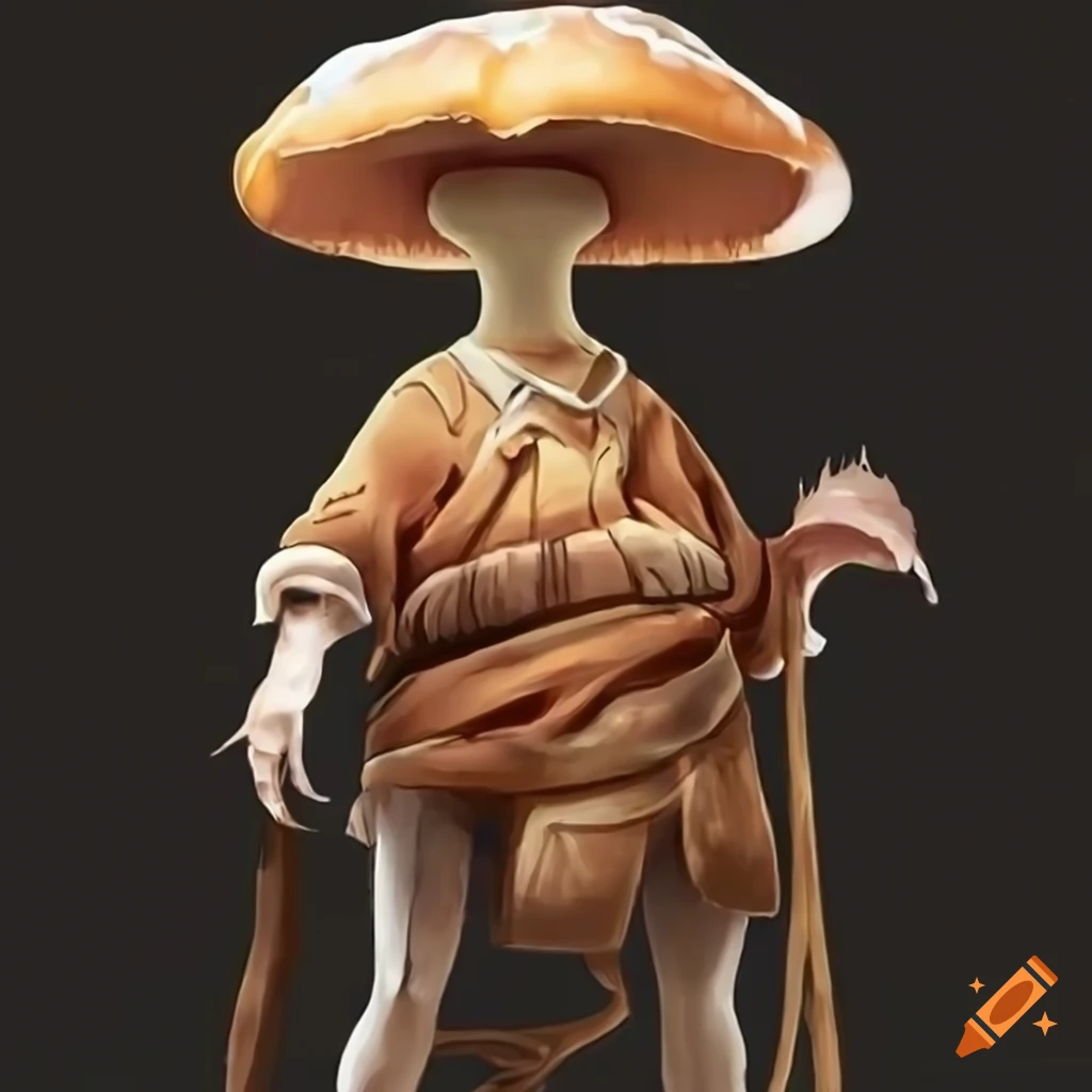 Humanoid mushroom person merchant character on Craiyon