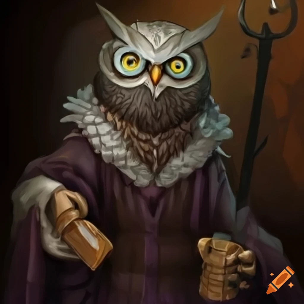 Humanoid owl merchant character on Craiyon