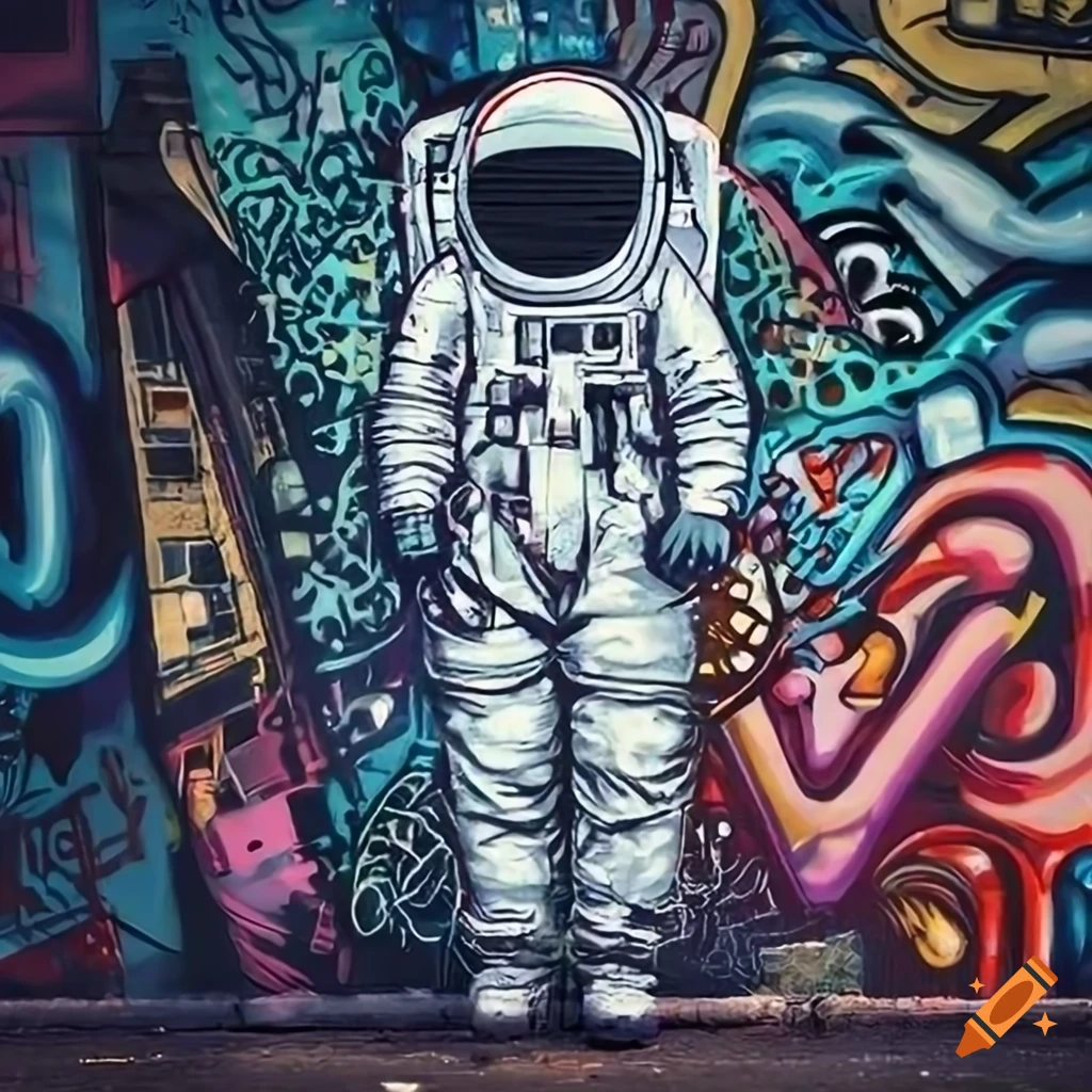 Graffiti art of astronauts on a city wall on Craiyon