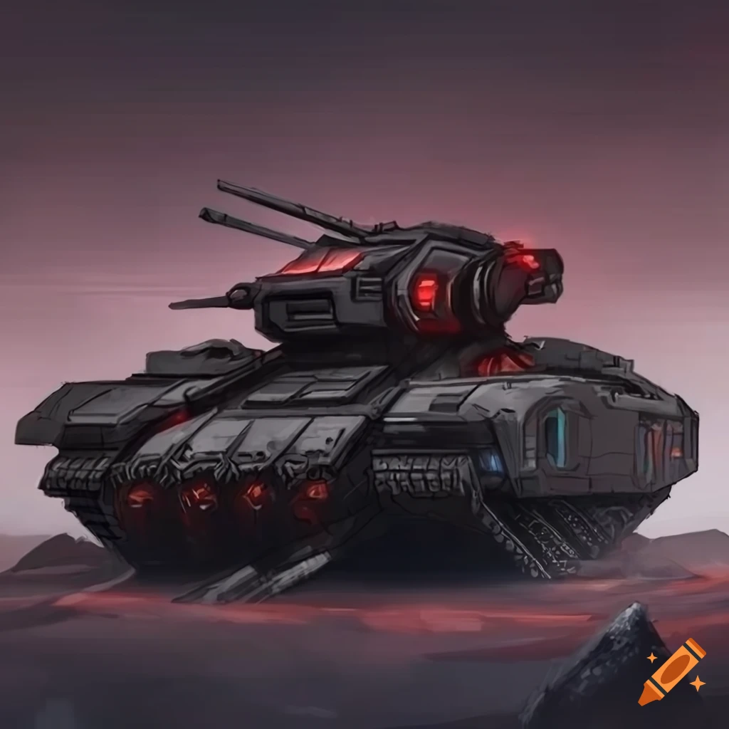 Futuristic black and red high-tech tank in a sci-fi setting on Craiyon