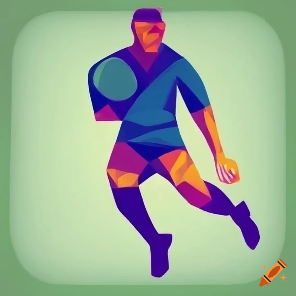 Stylized rugby player with geometric cubist designs on Craiyon
