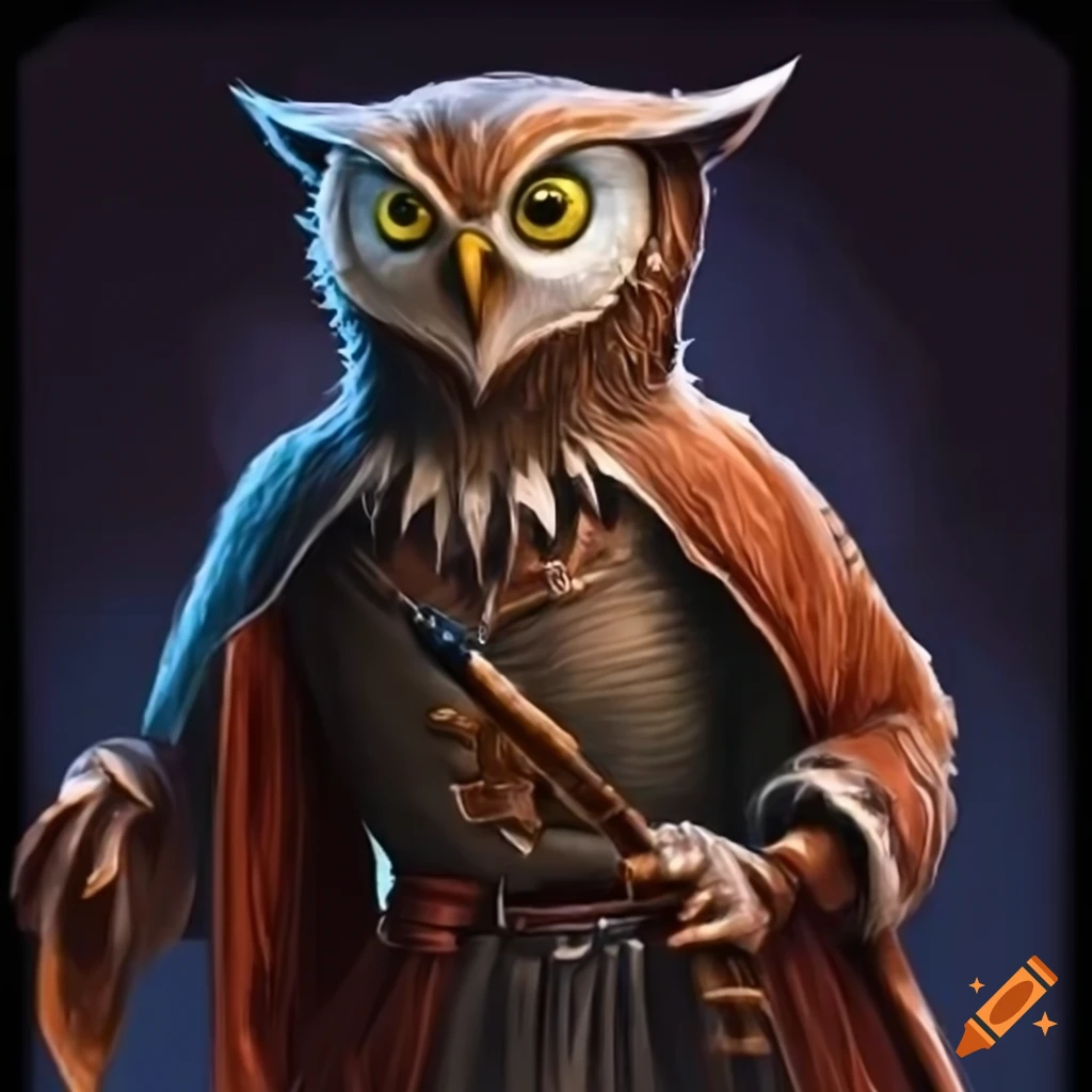 Humanoid owl merchant character on Craiyon