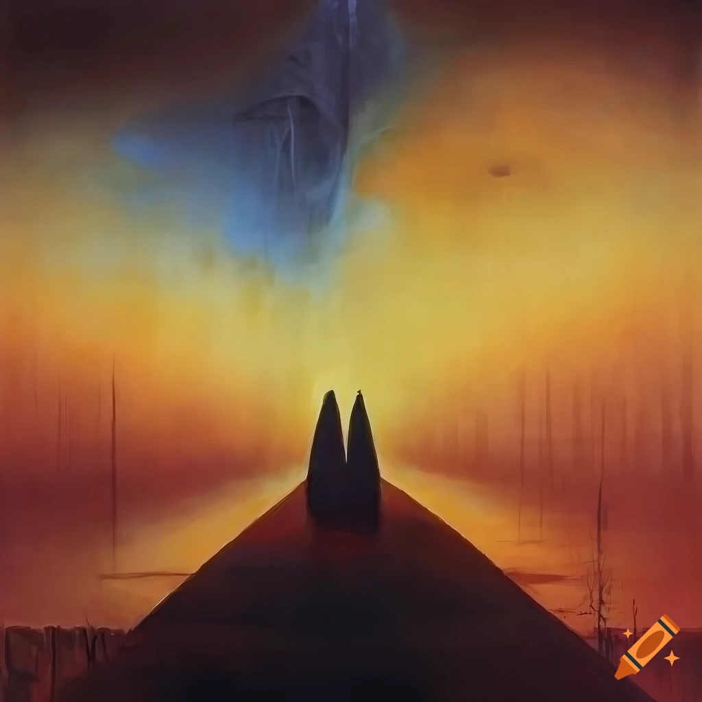 Surrealistic crossroads painting inspired by Zdzisław Beksiński's style ...
