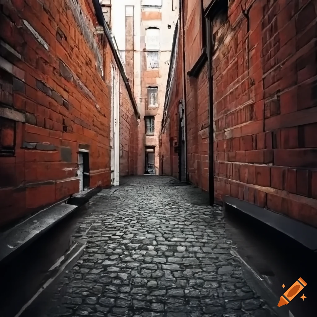 Empty street with walls on both sides and brick flooring on Craiyon