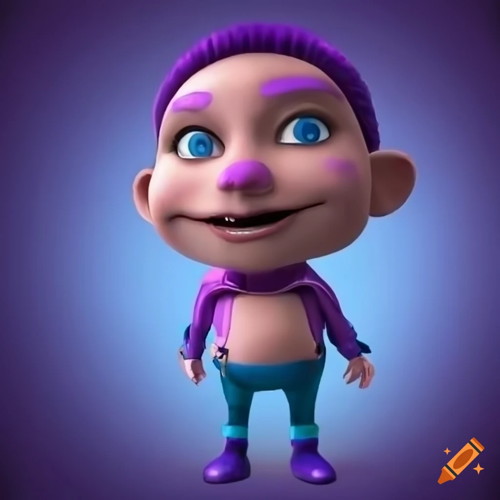 Unique character with an attractive smile and dimples, purple and blue ...