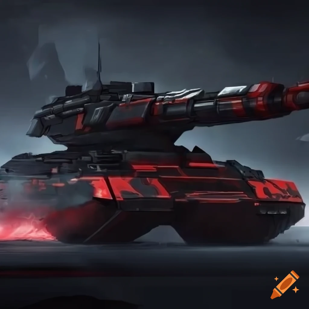 Sci-fi futuristic black and red high-tech tank concept art on Craiyon