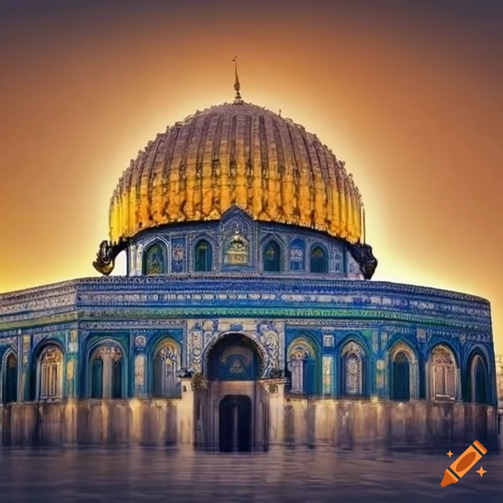 Scarf design showcasing Al Aqsa Mosque and square pattern on Craiyon