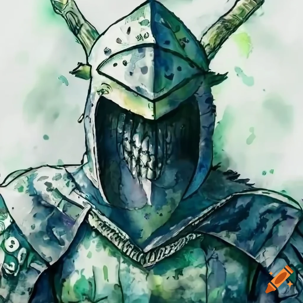 Close-up of dark souls leather armor with helmet and shoulder pads on ...