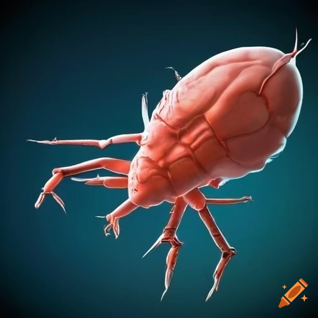 Illustration of a predatory mite with unique gun accessories on Craiyon