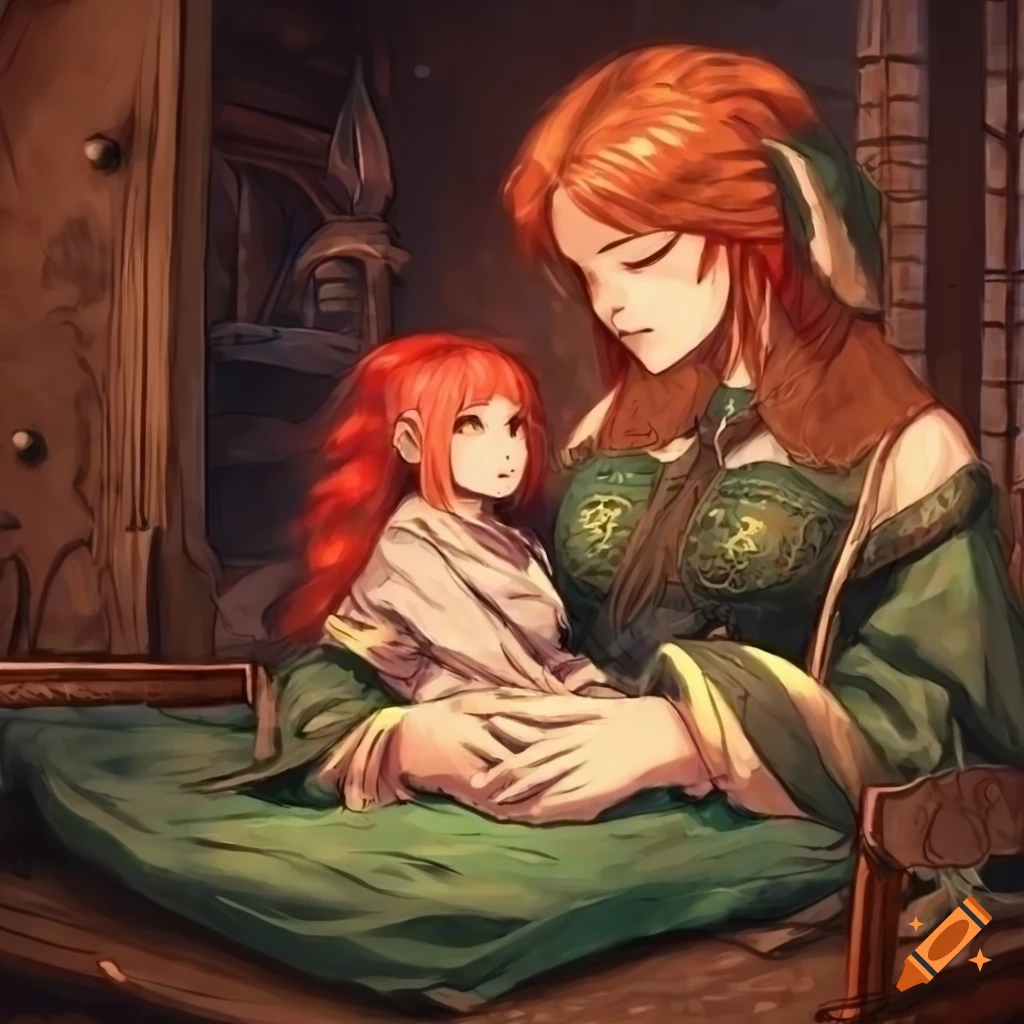 Medieval fantasy manga child with fox ears and tail sleeping on a ...