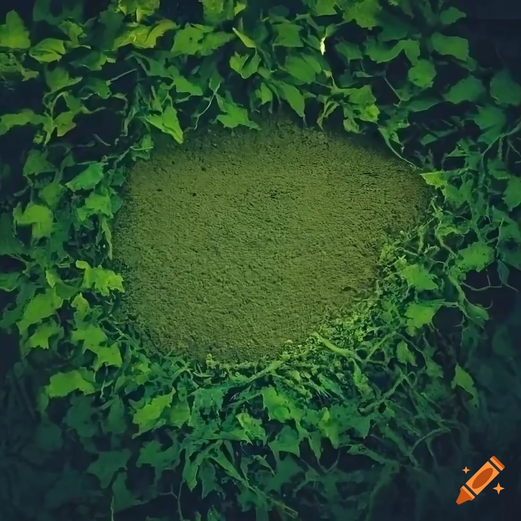 Top-down view of dirt patch surrounded by roots and vines on Craiyon