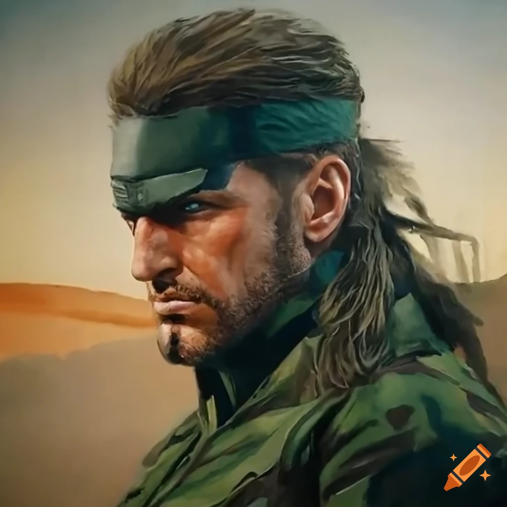 Hyperrealistic portrait of solid snake in desert camouflage outfit on ...