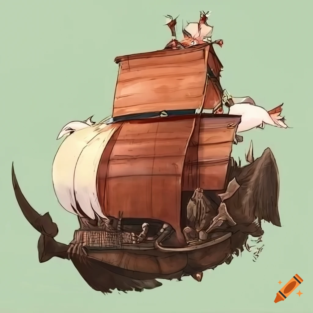 Manga child with fox features aboard a seafaring merchant vessel in a ...