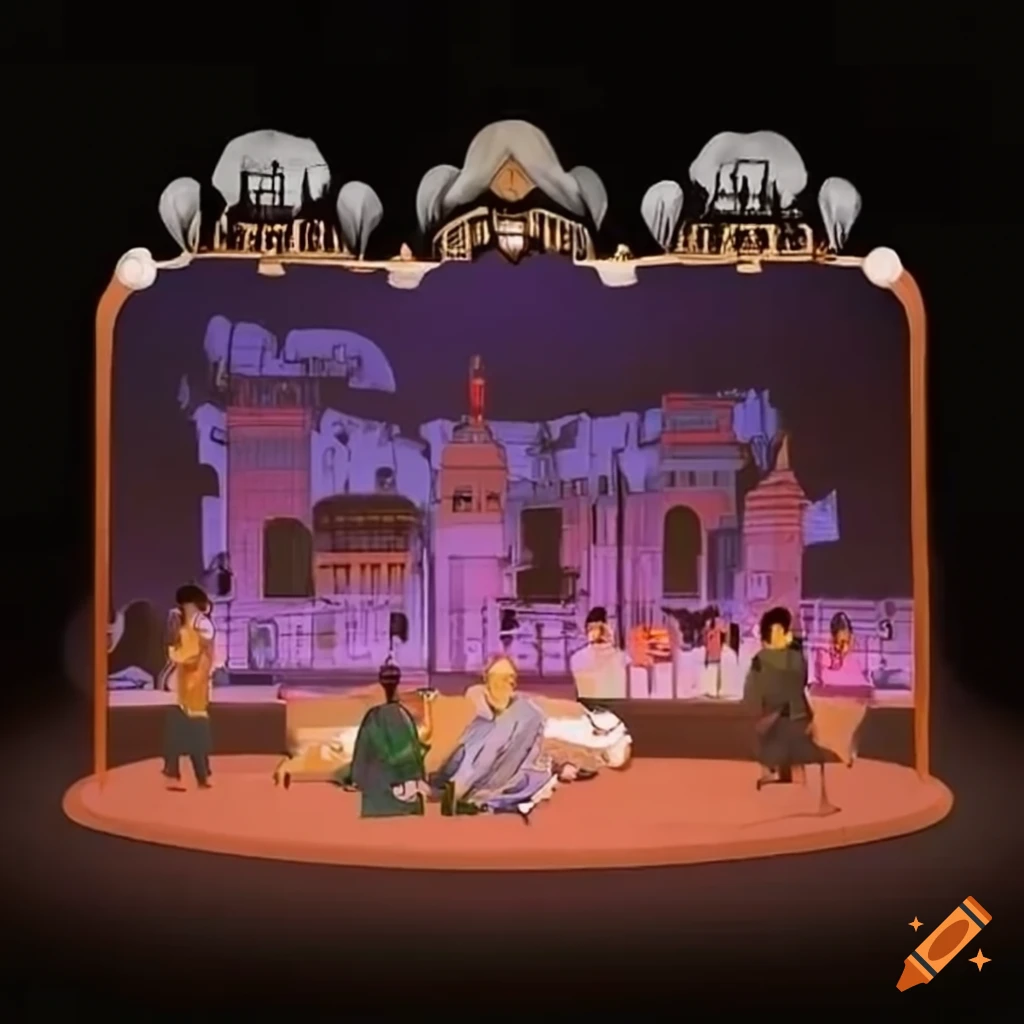 Cartoon collage of mumbai city with theatre and drama characters on Craiyon