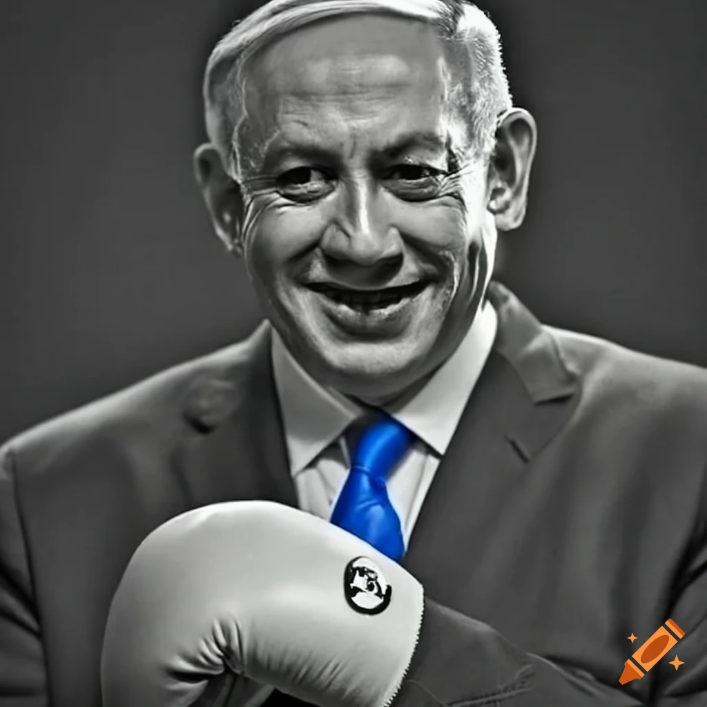 Benjamin Netanyahu smiling with boxing gloves on Craiyon