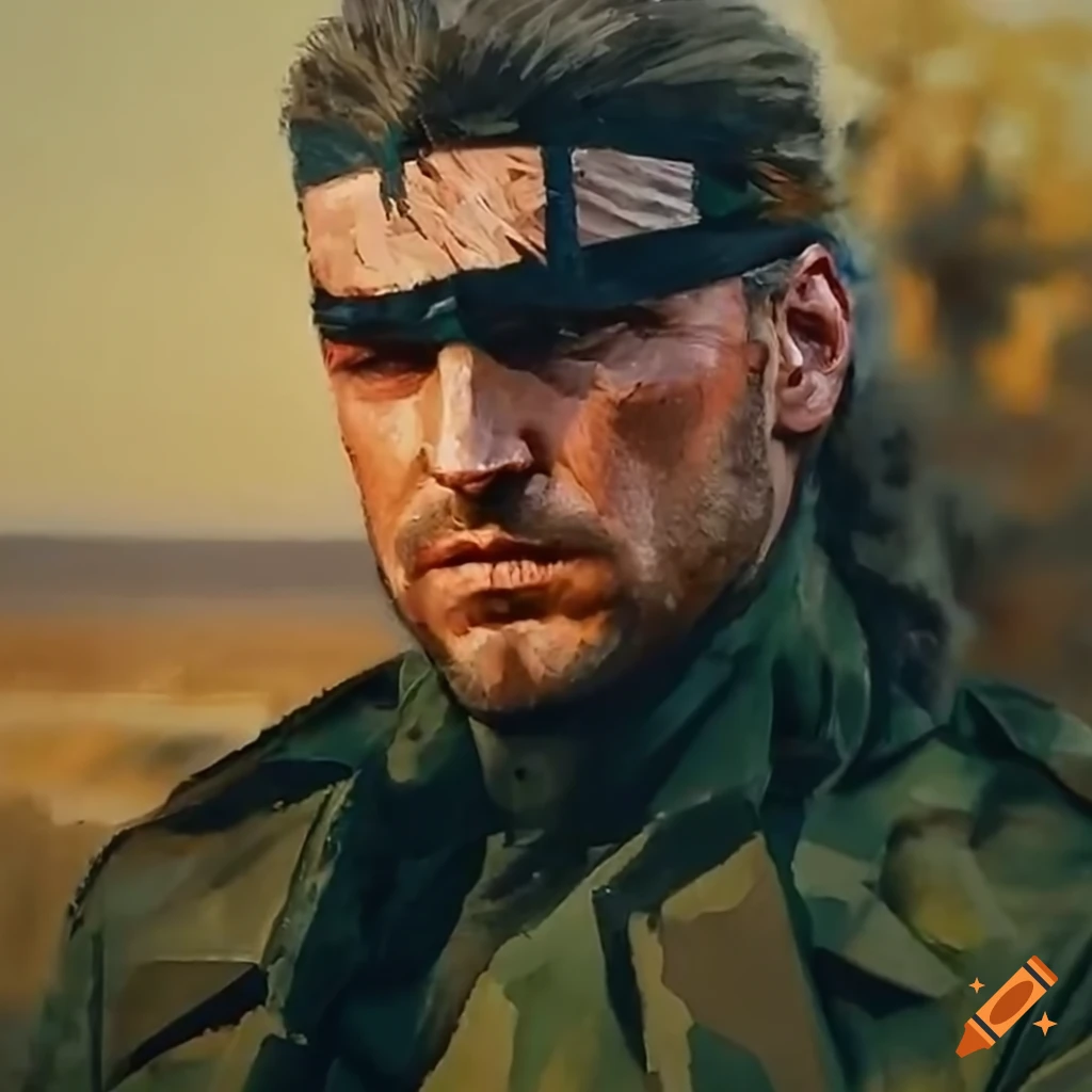 Portrait of solid snake in desert camouflage outfit on Craiyon