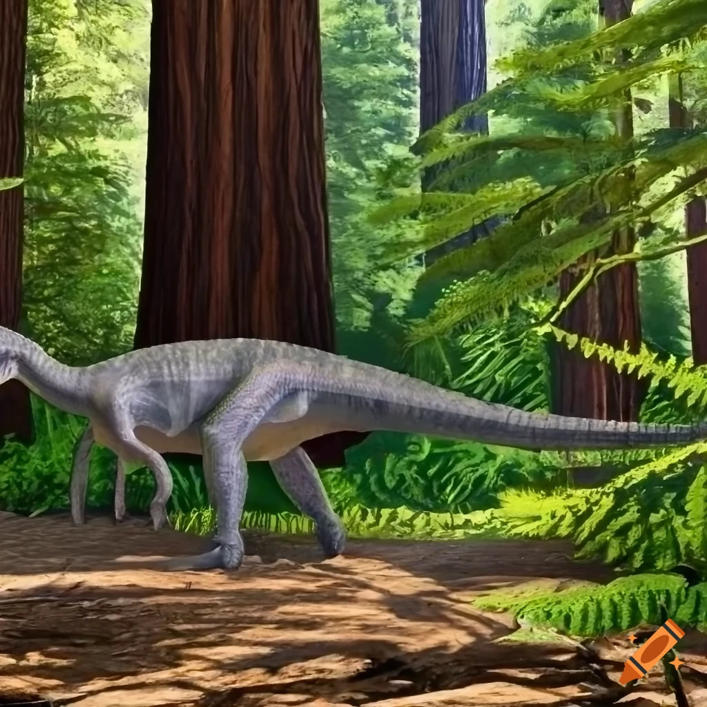 Pachycephalosaurus dinosaurs in a fern-covered clearing with fallen ...