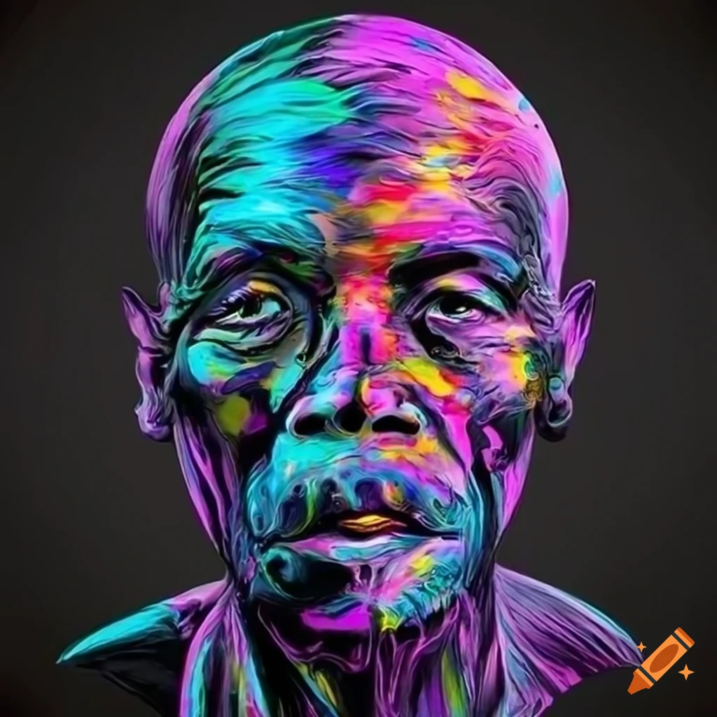 Abstract artistic representation of a psychedelic human enveloped in ...