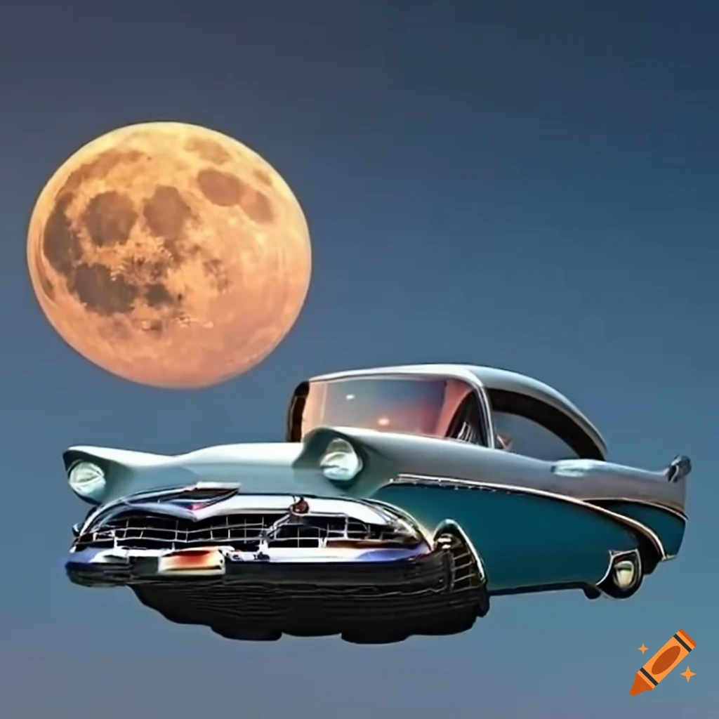 Futuristic city with flying hover cars and a full blue moon on Craiyon