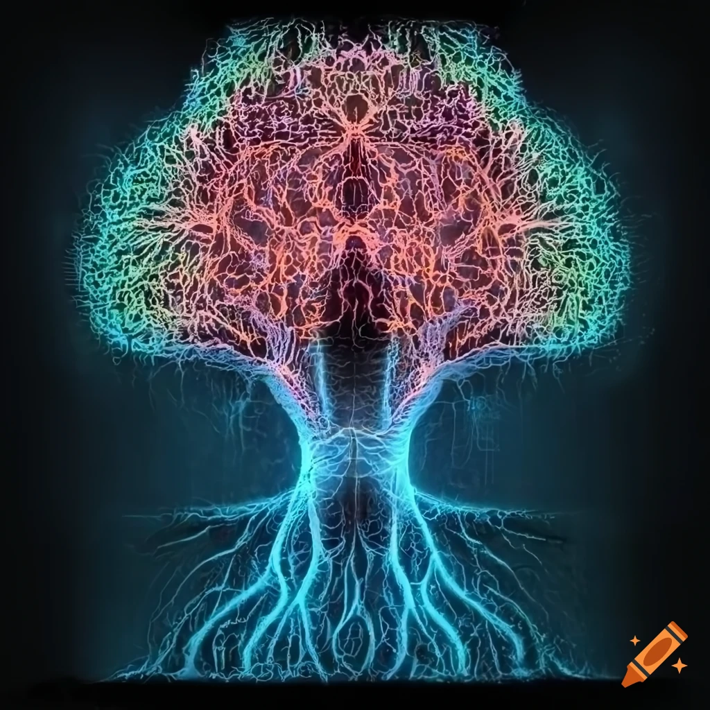 Digital tree symbolizing knowledge and learning in a network of ...