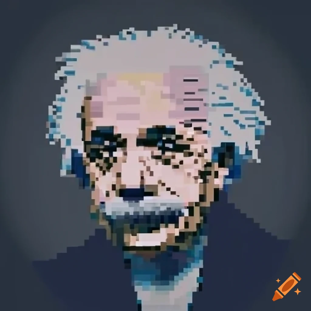 Pixelated Albert Einstein in retro 8-bit style with simple background ...