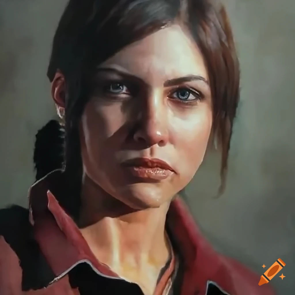 Photorealistic portrait of claire redfield in resident evil outfit in a ...