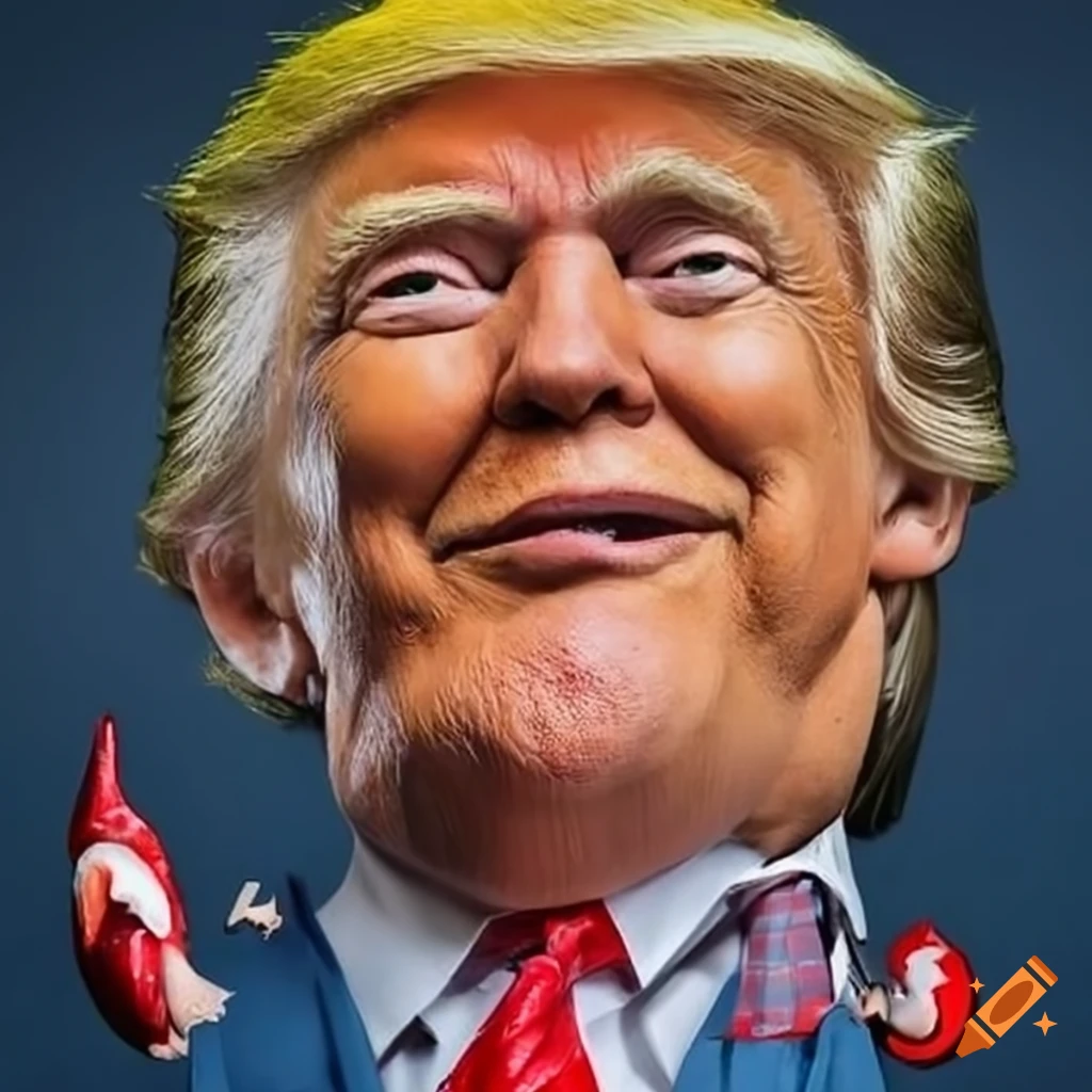 Satirical art of a chicken with a cartoon of donald trump's head on Craiyon