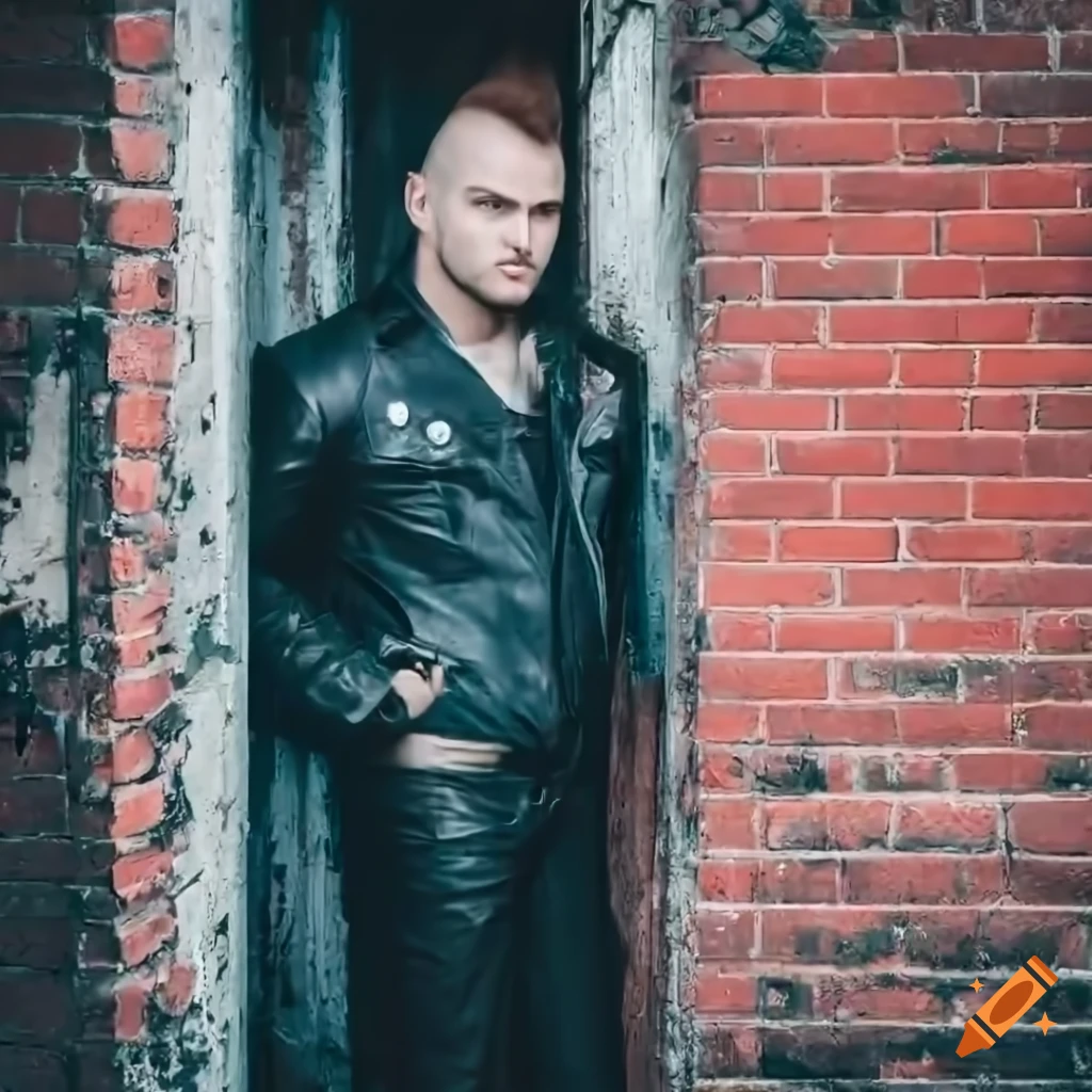 English punk-rocker man with mohawk hairstyle in a urban setting on Craiyon