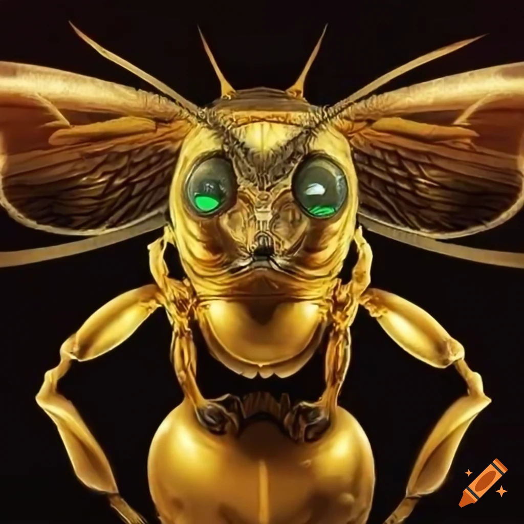 Mythical bee with golden armor and glowing laser eye on Craiyon