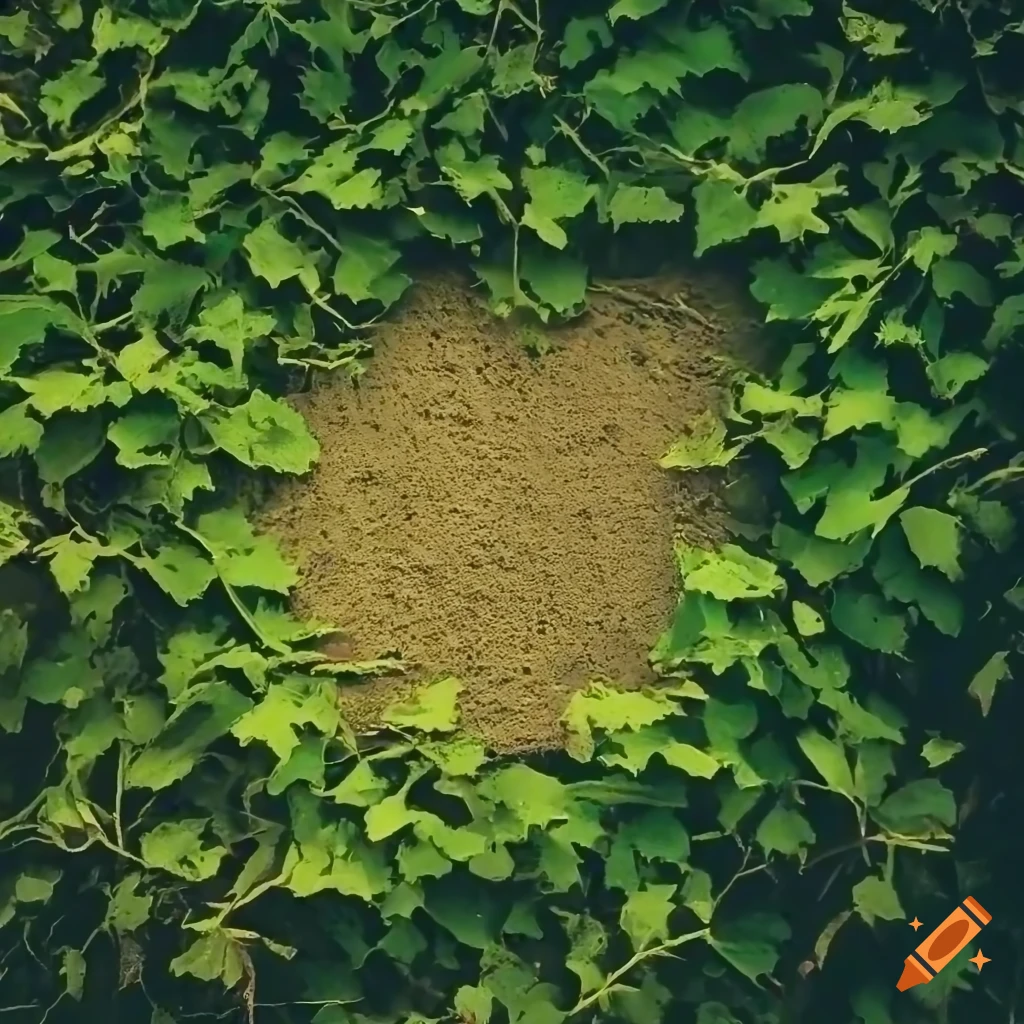 Top down view of dirt patch surrounded by roots and vines on Craiyon
