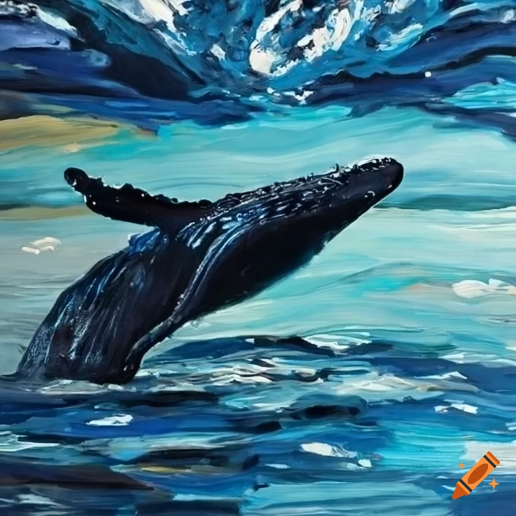 Humpback whale painting with impasto technique on Craiyon