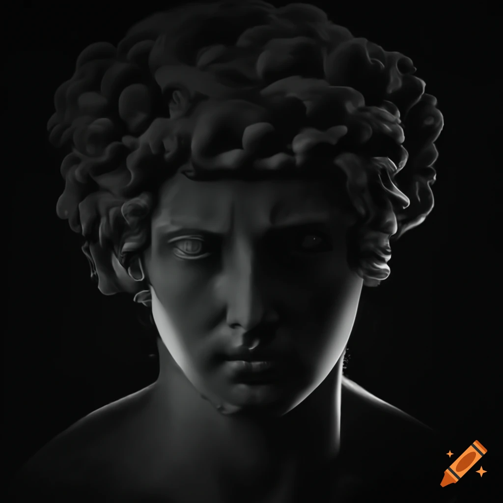 Greek god with a black and white filter in a melancholic pre-battle ...