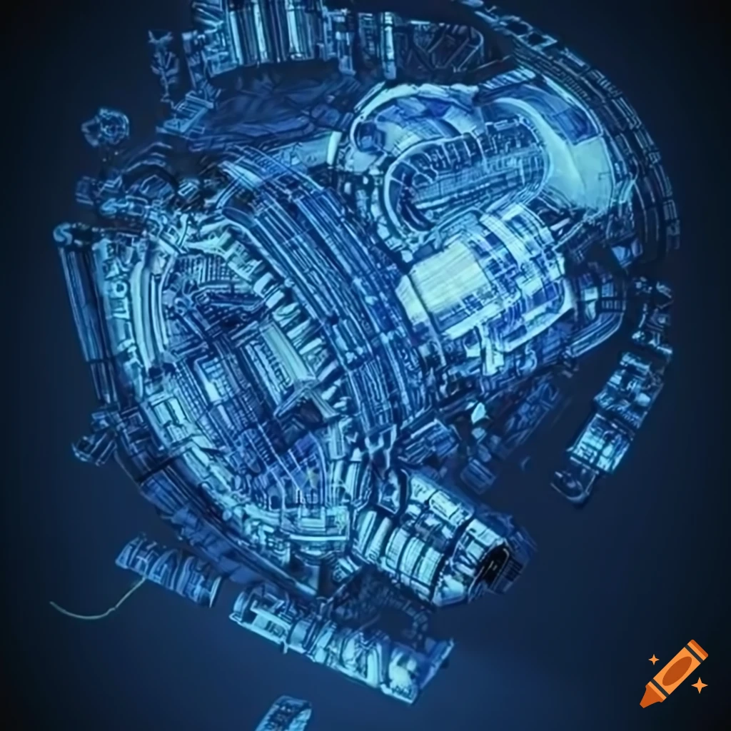 Blueprint of gem powered core with complex construction and technical ...